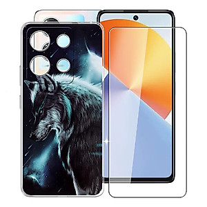 KJYFOANI for Infinix Note 30 Case with 1 x Tempered Glass Screen Protector, Transparent Shockproof Solf Silicone Protection Case for Infinix Note 30, Case for Women Men, (6.78") - Animal