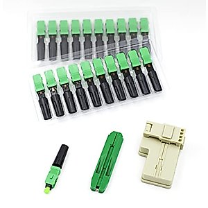 20pcs LEITE SC APC Fiber Optic Quick Connector with Matched Tools Fiber Reusable Connectors Single Mode SM 9/125 Mechanical Fast Connectors Adapter for FTTH CATV Network Instrument
