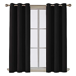 Deconovo 100% Blackout Curtains Solid Room Darkening Thermal Insulated Grommet Window Black Curtain Living Room, 42x63 Inch,1 Panel