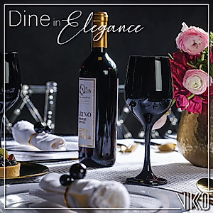 Vikko Décor Black Wine Glasses: 11 Oz Fancy Wine Glasses With Stem For Red And White Wine- Thick And Durable Wine Glass- Dishwasher Safe - Great For Wine Tasting- Set Of 6 Decorative Goblets