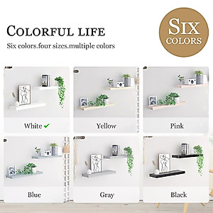 Premium White Glossy Finish Floating Shelves for Wall, 17'', Bright Solid Wood Floating Shelves, Sleek Wall Shelf Set with Strong Hidden Brackets for Contemporary Home Decor, Heavy Duty, Set of 2