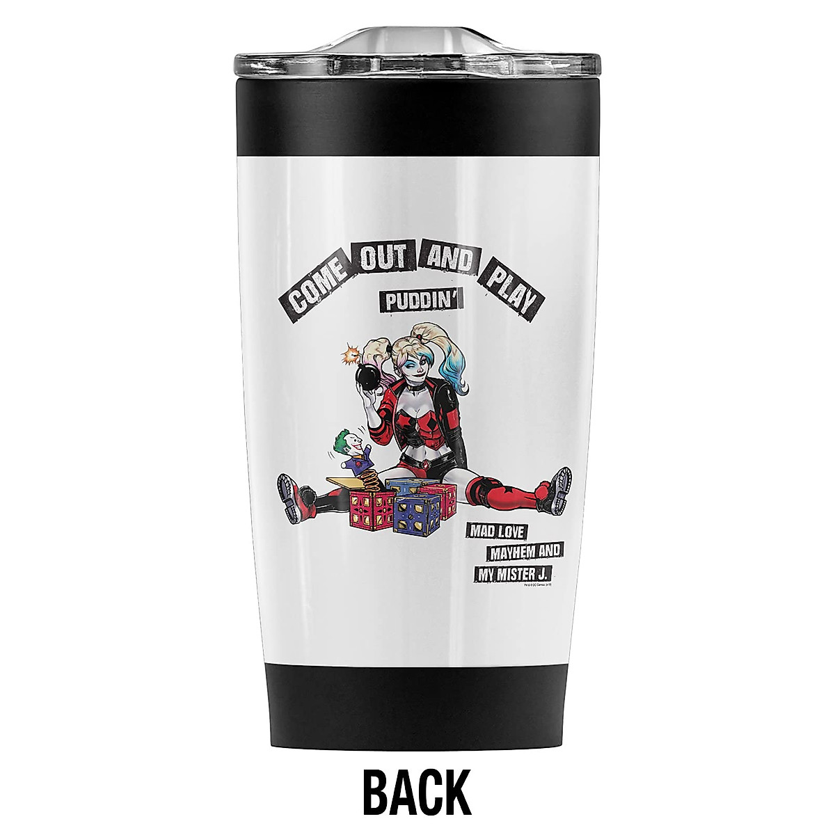 Logovision Harley Quinn Come Out and Play Stainless Steel Tumbler 20 oz Coffee Travel Mug/Cup, Vacuum Insulated & Double Wall with Leakproof Sliding Lid | Great for Hot Drinks and Cold Beverages