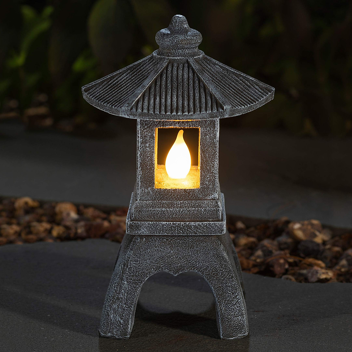 VP Home Tranquil Pagoda & Glowing Serenity Meditative Buddha Solar Powered Flickering LED Outdoor Decor Garden Light
