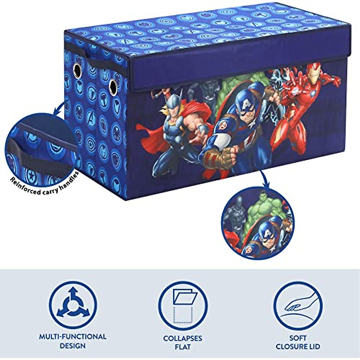 Idea Nuova Avengers Collapsible Children’s Toy Storage Trunk, Durable with Lid