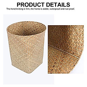 DOITOOL Wicker Rattan Waste Basket Woven Seagrass Trash Can Retro Garbage Rubbish Bin Woven Flower Pots Sundries Container Basket for Bedroom Kitchen