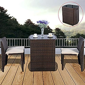 Casart 3 Pieces Wicker Patio Set Outdoor Dining Table W/Glass Top Coffee Table and 2 Wicker Chairs for Lawn, Garden Convention Bistro Set