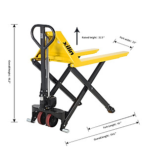 Xilin Manual Pallet Jack High Lift Hand Pallet Truck 2200lbs Capacity 3.3" Lowered 45" Lx21“W 31.5 Lift Height Suitable for EU Pallets JF-520