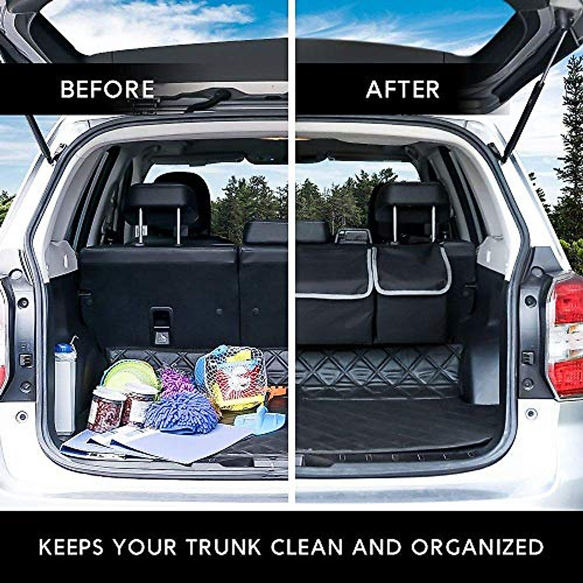 Yecaye Car Organizer, Trunk Organizer, Large Capacity Car Trunk Organizer Storage, Sturdy Space Saver Hanging Car Accessories Interior, Fit Most Car Truck Free Up Floor Area, Black