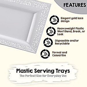 Yumchikel- Serving Tray Plastic for Party, 14" x 7.5" Platters for Serving Food, White Food Tray for Snacks, Food, Cookies, Set of 4, BPA Free
