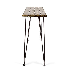 Christopher Knight Home Denali Ouotdoor Industrial Acacia Wood Bar Table with Iron Frame, Teak Finish / Rustic Metal