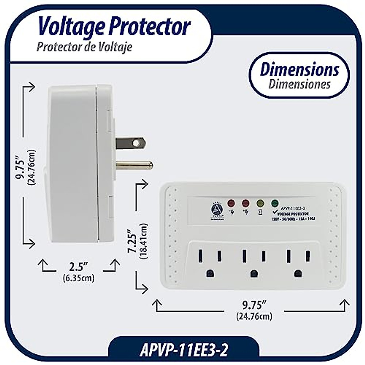 Appli Parts APVP-11EE3-2 Multiple Voltage Surge Protector 120 V 50-60 Hz 12 Amp 140 joules for Small Appliances