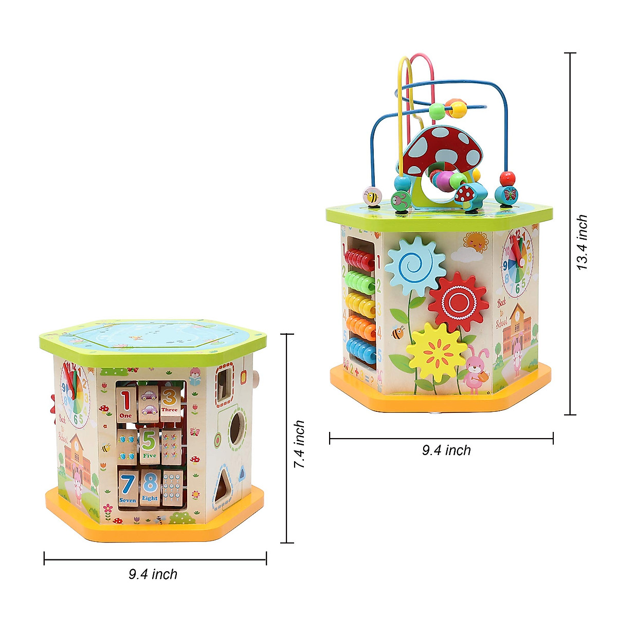 LAVIEVERT 9-in-1 Wooden Play Cube Activity Center Multifunctional Bead Maze Shape Sorter Educational Toys Game for Toddlers & Kids