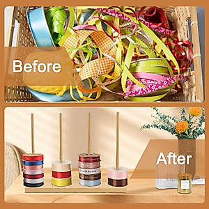AIHSUMC Wooden Ribbon Rack Storage, 2 Pcs Ribbon Organizer Spool Holders, Washi Tape Organizer Wire Spool Stand Holder for Sewing Craft Mesh Thread Tape Wreath Crochet Roll Florist Arts Wrapping Gift