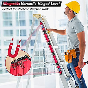 FORCA Foldable Level, Magnetic Folding Level Tool, Multi-Angle Measurement Woodworking Tools, Multi-Function Portable Level Measuring Tool with 4 Level Bubbles 45°/90°/180° + Pocket Level