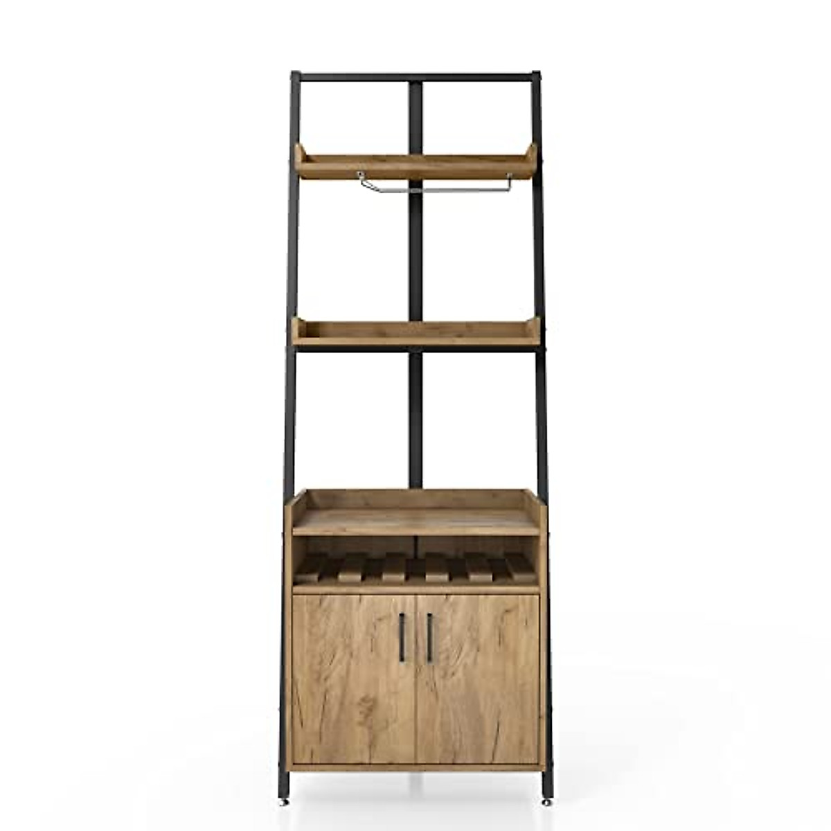 Furniture of America Abner Rustic Industrial Style 2-Shelf Multi-Functional Cabinet with Wine Rack, Buffet, Home Bar for Dining, Living Room, Kitchen, Black-Ample Storage Space, Versatile Usage, Brown