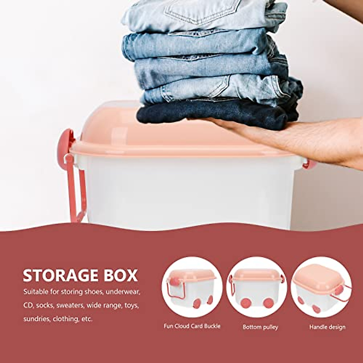 Cabilock Storage Basket Bins Storage Box Box with Wheel Box Chest with Wheel Rolling Storage Box with Wheels Stackable Nursery Bin
