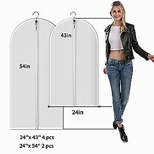 Mskitchen Garment Bags for Closet Storage Garment Covers Clear Garment Bags Clothes Protectors for Closet Hanging Garment Bag Dress Bag Plastic Garment Bags with Cedar Balls -24”x43”/54”/6 Pack
