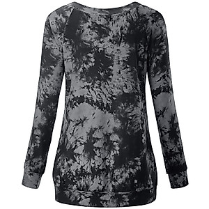 Cestyle Sweatshirt for Women Long Sleeve, Junior Round Neck Long Sleeve Blouse Lightweight Pullover Banded Bottom Leisure Jogging Fall Clothes Daily Wear Tie Dyed XX-Larg