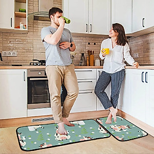 MCHIVER Farm Cow Kitchen Rugs Set Anti Fatigue Kitchen Mat 2 Pieces for Floor Non-Slip Cushioned Runner Rug Standing Mat for Kitchen Bedroom Bathroom Home Decor