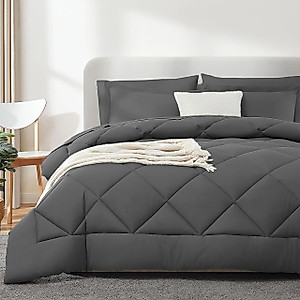 Sleepdown Bed in a Bag Twin Comforter Set with Sheets - 5 Piece, All Season Kids Twin Bedding Sets with Comforter Set for Girls and Boys, Flat Sheet, Fitted Sheet, Pillowcase & Sham (Dark Gray, Twin)