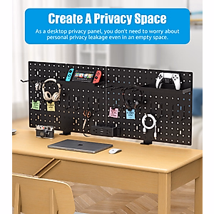 CCCEI Desk Organizer and Storage Pegboard with Charging Station, Gaming Standing Office Supplies Shelf Accessorie, Black Desktop Clamp Peg Board Privacy Organization Panel. Gifts for Men, 6FT.