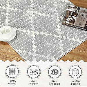 ROYHOME Washable Area Rug Entryway Small Rug Non-Slip Diamond Distressed Accent Rugs Modern Geometric Floor Carpet for Door Mat Bedroom Kitchen Living Room Rug, Grey, 2' x 3'