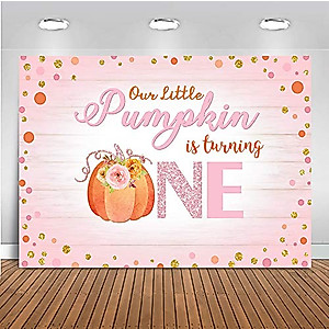 Avezano Pumpkin 1st Birthday Backdrop Fall Pumpkin First Birthday White Wood Background Vinyl Our Little Pumpkin is Turning One Girls Birthday Party Decoration Banner (7x5ft)