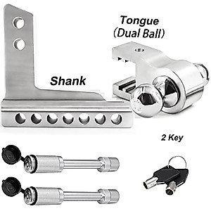 SUNJOXOM Adjustable Trailer Hitch, Ball Mount, Fits 2-Inch Receiver, 6-Inch Drop Hitch, 12,500 LBS GTW, 2" and 2-5/16" Stainless Steel Tow Balls, Aluminum Tow Hitch with Double Anti-Theft Pins Locks