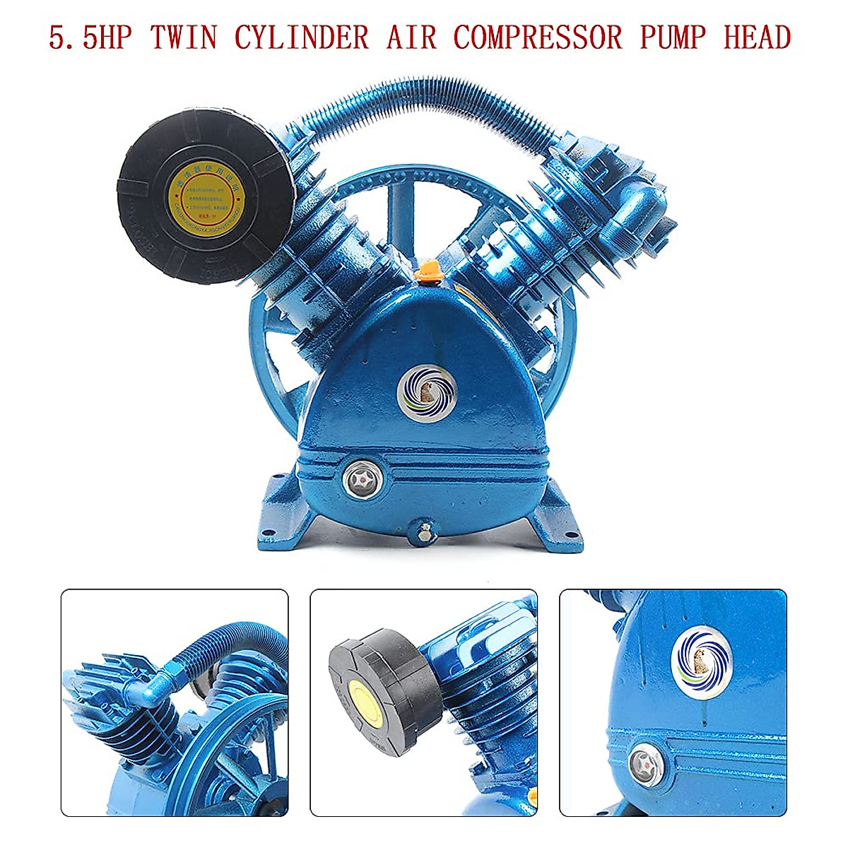Air Compressor Pump Head, 21CFM 5.5HP Air Compressor Pump Replacement 175Psi V-Type Dual-Cylinder Air Compressor Piston Pump Head, V-0.6/12.5 (US Stock)