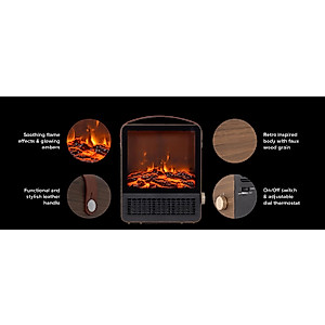 Hearth Brands Electric Fireplace Portable Space Heater with 3D Flame Effect | 1500W | Adjustable Thermostat Dial | Overheat Sensor with Auto Shut-Off | Ideal for Home, Office, Bedroom, Tabletop