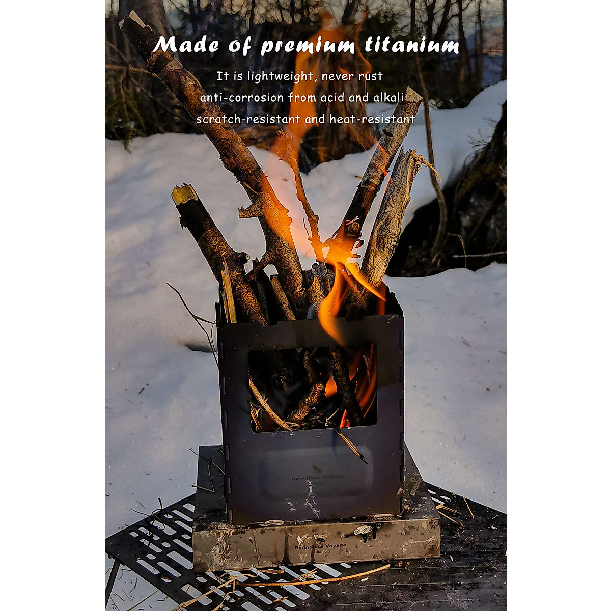 Boundless Voyage Outdoor Titanium Folding Wood Stove With Pot Bracket Foldable Camping Multi-Fuels Stove Portable Collapsible Charcoal Burner Furnace