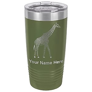 LaserGram 20oz Vacuum Insulated Tumbler Mug, Giraffe, Personalized Engraving Included (Camo Green)