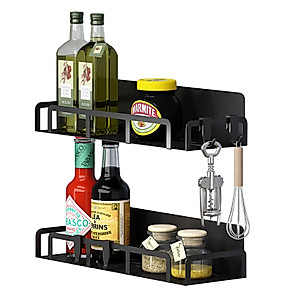 SOSMAR Magnetic Spice Rack, Magnetic Shelf for Refrigerator, Single Tier Fridge Spice Storage Shelf, Space Saver for Kitchen, Metal Cabinet for Holding Spices, Jars, Bottle, Beverage, Pack of 2, Black