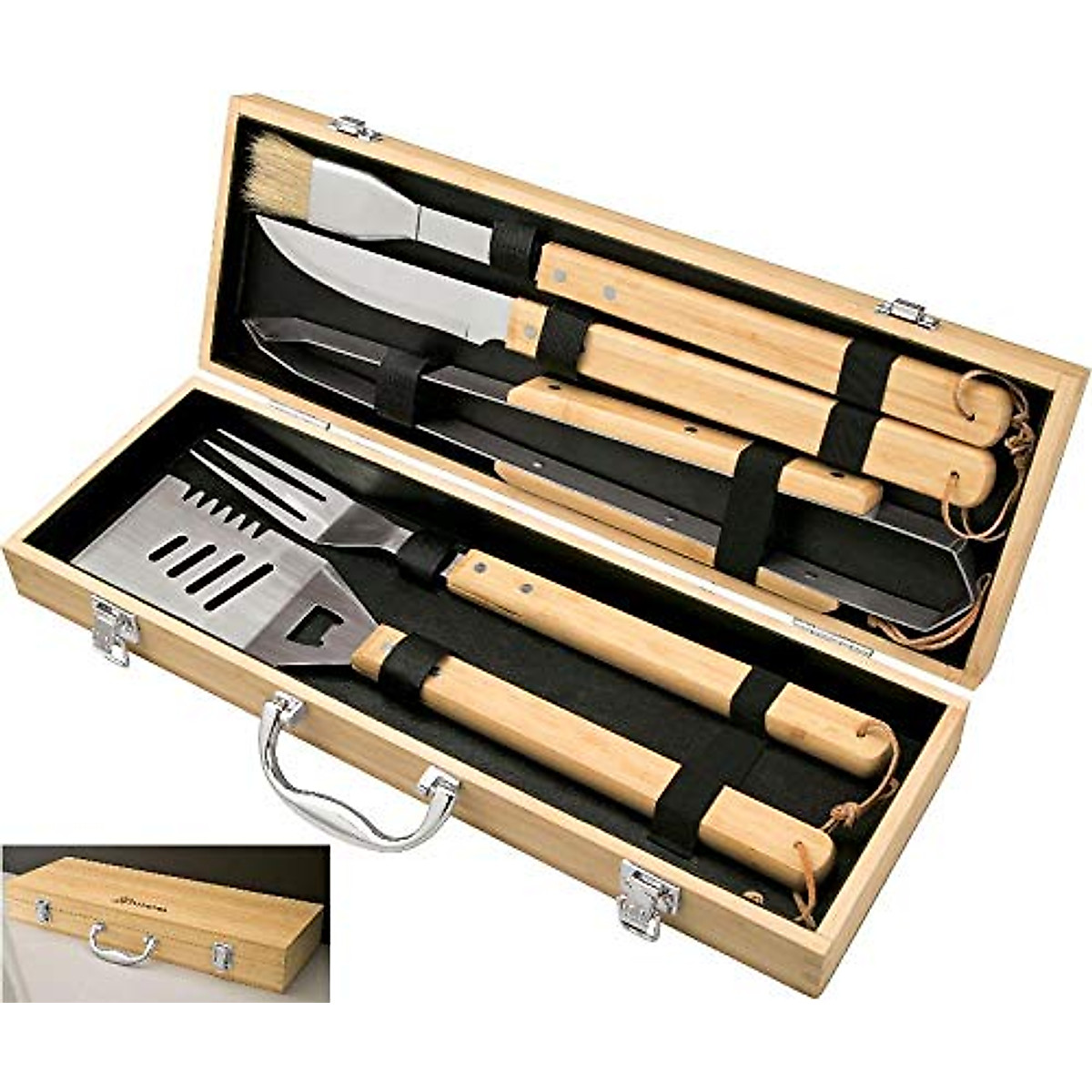 Personalized BBQ Grilling Set with 5 Tools, Laser Engraved with Designs and Names, Grillmaster