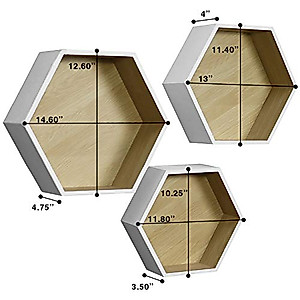 Sorbus® Floating Shelf Hexagon Set — Honeycomb Wall Mounted Shelves, Decorative Hanging Display for Collectibles, Photos Frames, Plants, and More (Set of 3 – White)