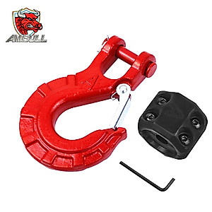 AMBULL Heavy Duty Forged Steel 3/8" Grade 70 Safety Latch Winch Cable Hook Stopper & Clevis Slip Hook Sets, Included Allen Wrench,Max 35,000 lbs, Red
