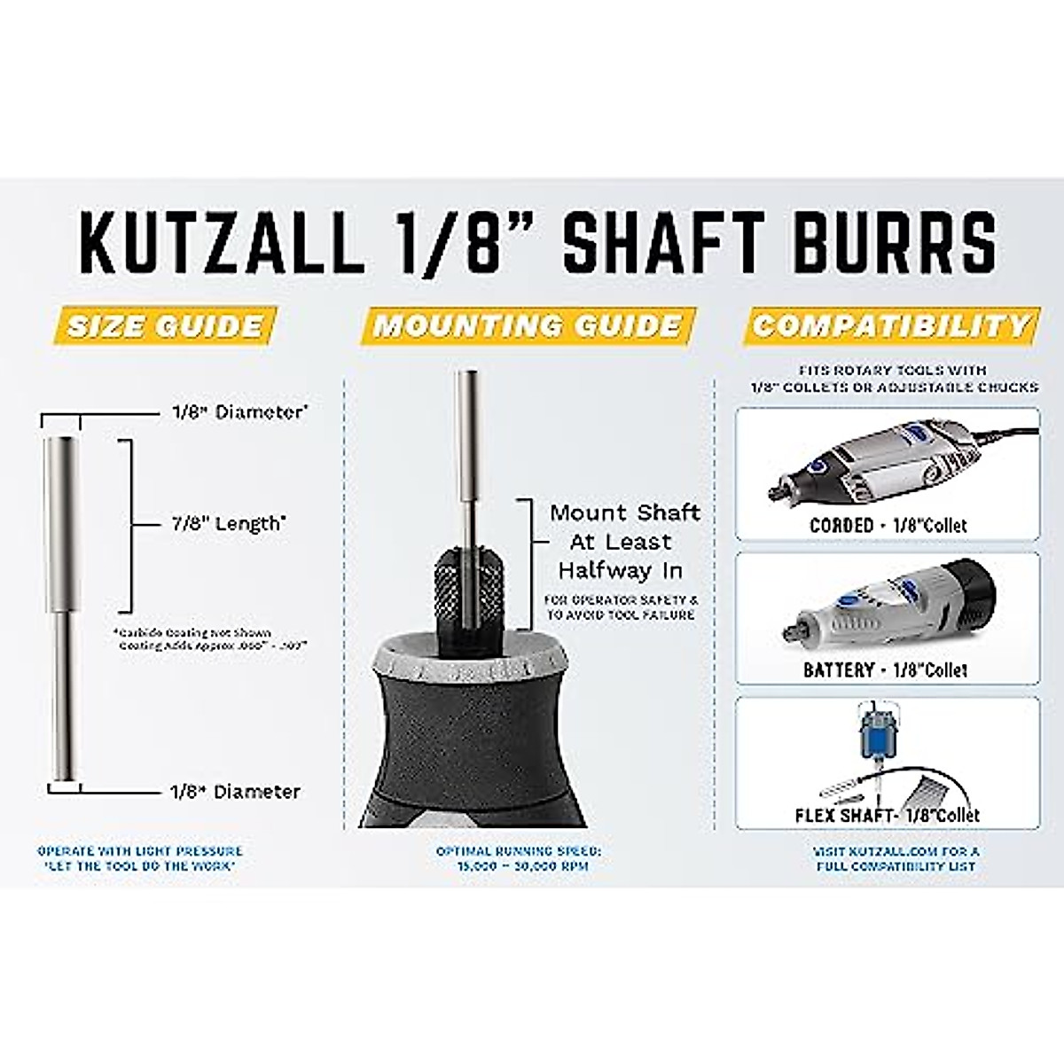Kutzall Extreme Cylinder Burr, 1⁄8" Shaft, Very Coarse - Woodworking Attachment for Dremel, Foredom, DeWalt, Milwaukee. Abrasive Tungsten Carbide, 1⁄4" (6.3mm) Dia. X 1⁄2" (12.7mm) Length, CX-14-EC