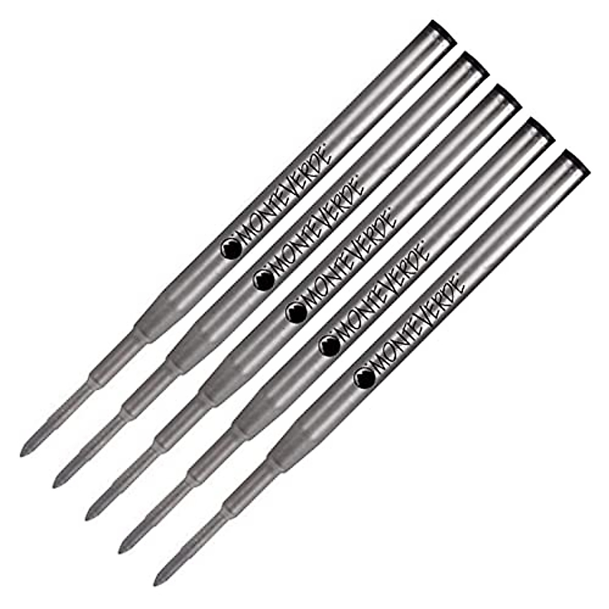 Monteverde Soft Roll Ballpoint Refills Compatible with Montblanc Pens, Gel Ink, 5 Pack, Bulk Packed, Medium Point, M43 (Black)