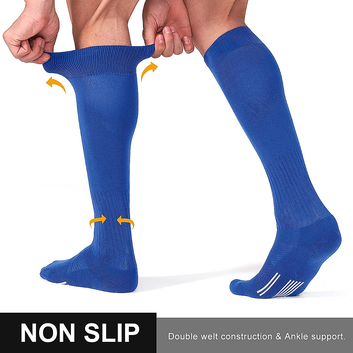 FITRELL 2/3 Pack Soccer Socks For Youth Kids Adult Baseball Softball Football Socks For Men Women Boys Girls,Blue,Small