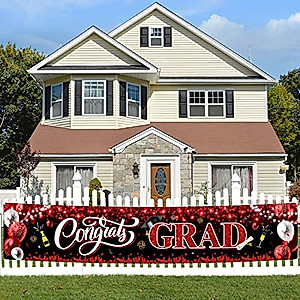 Graduation Party Banner Decoration-2023 Congrats Grad Supplies Yard Sign Banner,Class of 2023 Backdrop for Grad Party Decoration (RED)