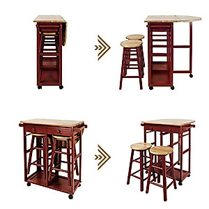 Casual Home Drop-Leaf Table Breakfast Cart, Red (New)