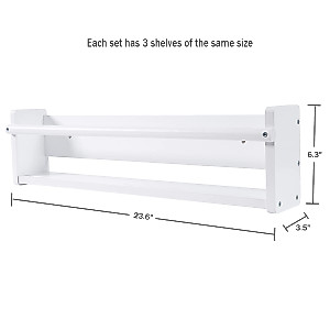 MBYD White Floating Book Shelf for Wall, Nursery Book Shelves, Solid Wooden 24 Inch Wall Mounted Shelves, for Clothing Rack Nursery Toy Decor Set of 3 Same Dimensions