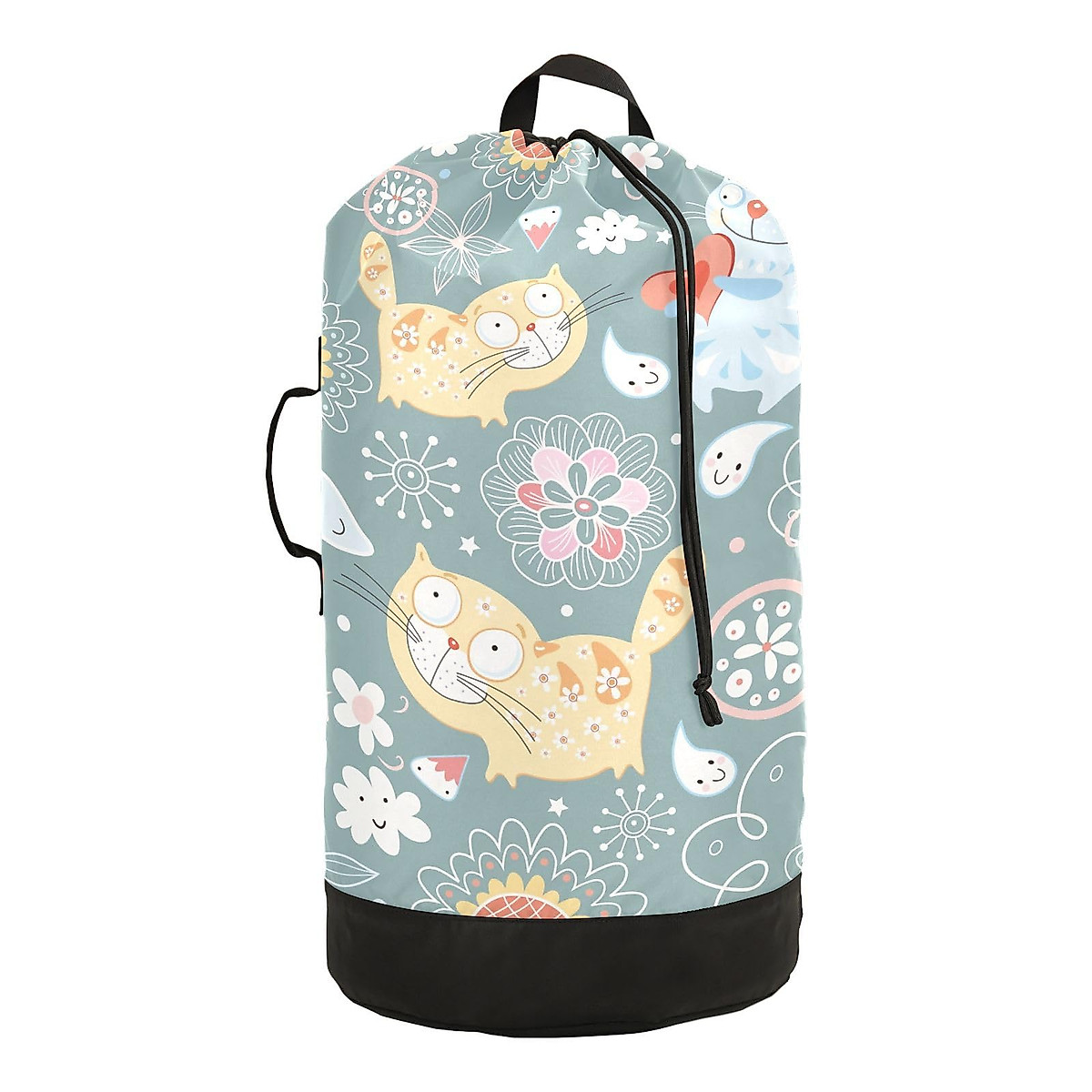 QwThum Laundry Bag Backpack,Travel Laundry Bags with Shoulder Straps Oxford Large Hanging Laundry Hamper Bag for College,Laundromat,Apartment Cute Cat