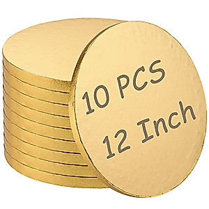 MAHIONG 10 Pack 12 Inch Round Cake Drums, Reusable 1/2 Inch Thickness Gold Cake Boards Circles with Professional Smooth Straight Edges, Round Cake Circles Cake Base for Display Cake Baking Supplies