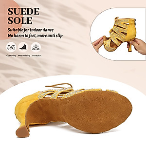 RUYBOZRY Women's Ballroom Latin Salsa Dance Shoes Lace-Up Open-Toe Dance Boots Dance Heels Booties,YCL570-Yellow-6,US 9