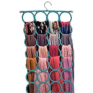Scarf Hanger ~ Multiple Purpose Holder for Closet ~ Clutter Removing and Space-Saving Hanger for Scarves, Shawl, Belts & Accessories ~ Scarf Hanger 28 Rings (Sky Blue)