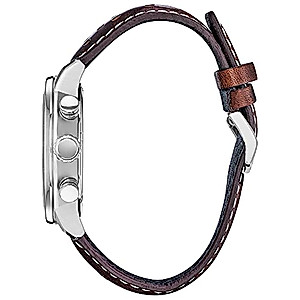 Citizen Men's Eco-Drive Weekender Brycen Chronograph Watch in Stainless Steel, Brown Leather strap, Blue Dial (Model: CA0648-09L)