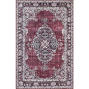 Well Woven Mareva Machine Washable Burgundy Red Vintage Oriental Medallion Area Rug 2x4 (2'6" x 3'9")