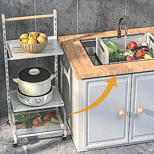 Aratan 3 Tier Rolling Cart, Small Utility Cart on Wheels, White Detachable Kitchen Cart Storage Organizer Cart with Wooden Handle for Home, Office and Classroom