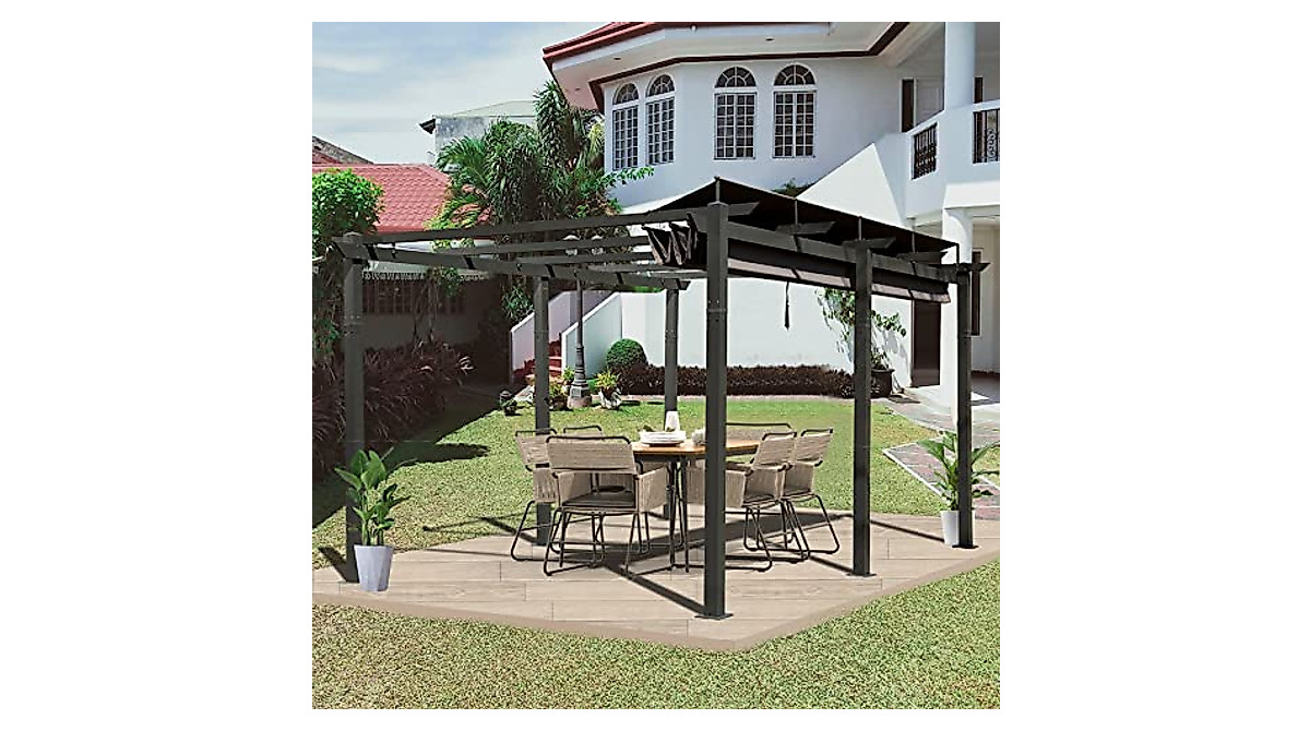Domi 11x16ft Outdoor Retractable Pergola Against The Wall with Sun ...